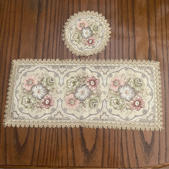 Dining | Vintage German Table Linens Brocade Table Runner And Doily ...